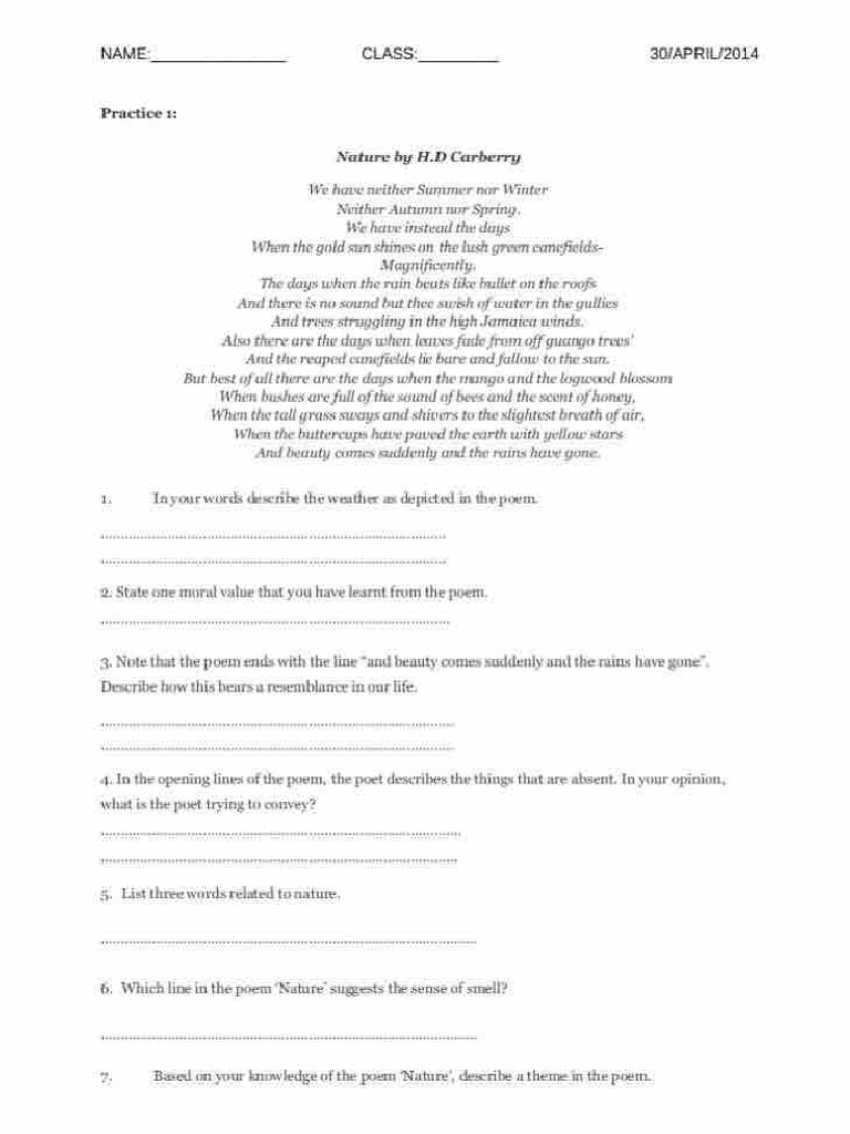 Analyzing H.D. Carkrry's Poem "Nature" | PDF