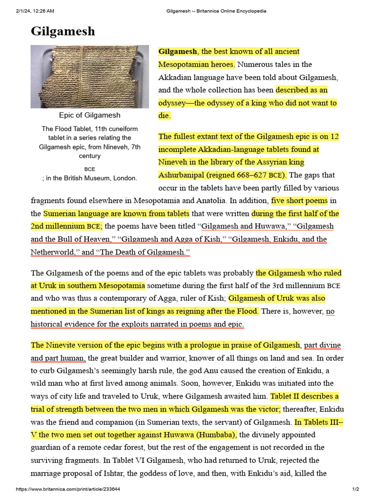 Gilgamesh -- Britannica Online Encyclopedia | PDF | Epic Of Gilgamesh ...