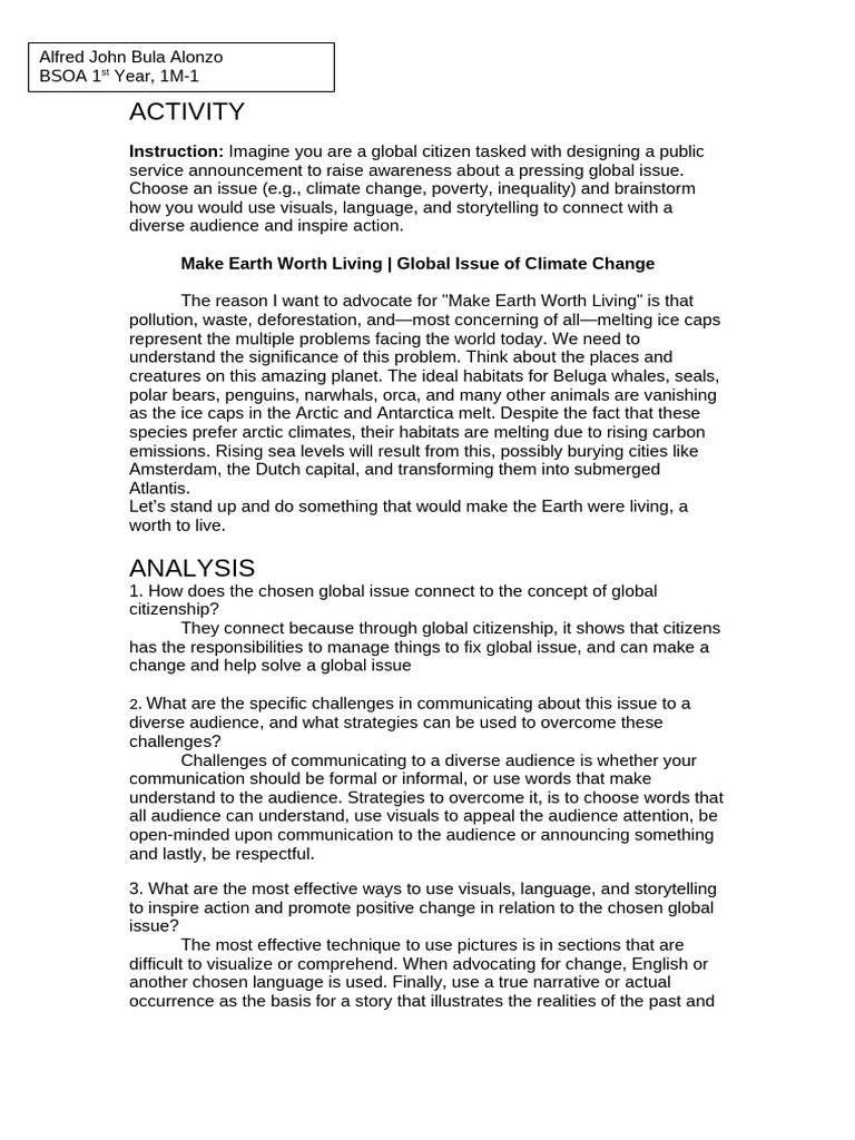 GE3 BSOA 1st Year, 1M-1 Alfred John Bula Alonzo | PDF | Climate Change | Arctic