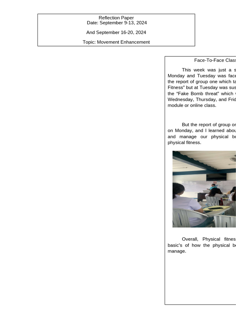 Weekly Reflection on Physical Fitness Class | PDF