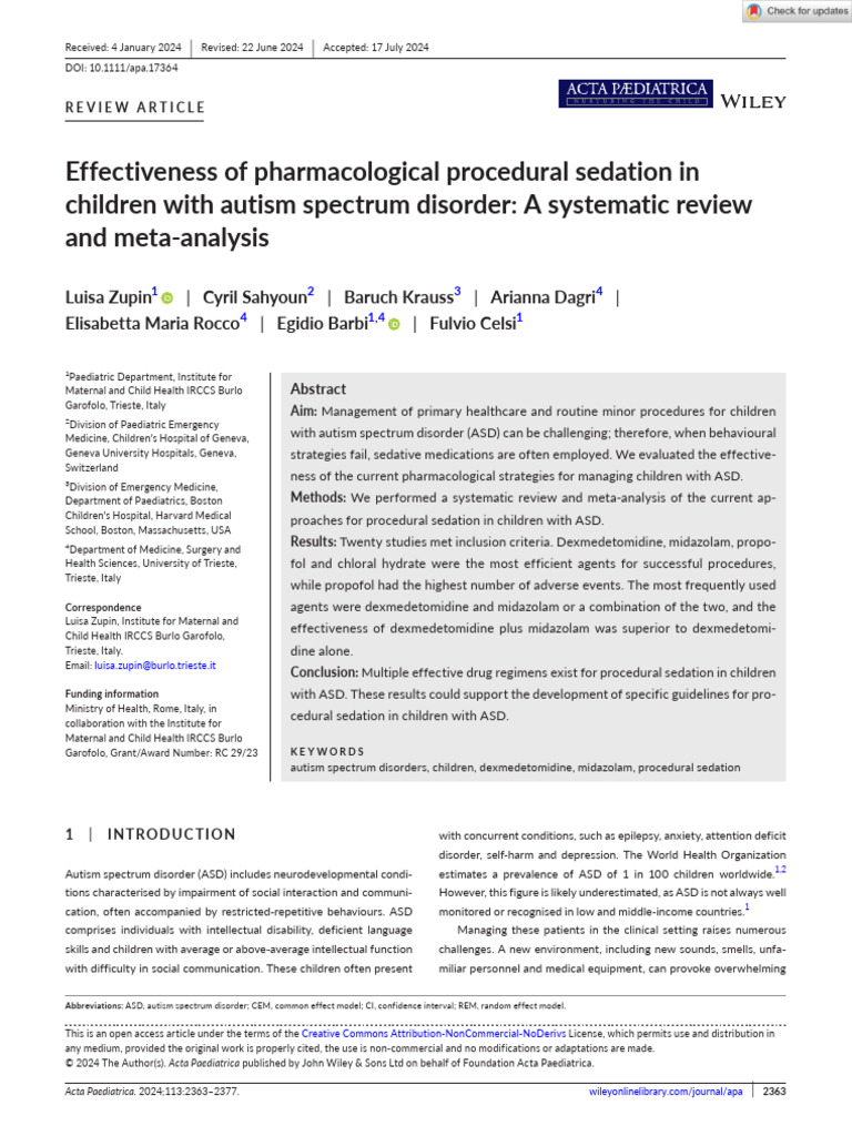 Acta Paediatrica - 2024 - Zupin - Effectiveness of Pharmacological ...