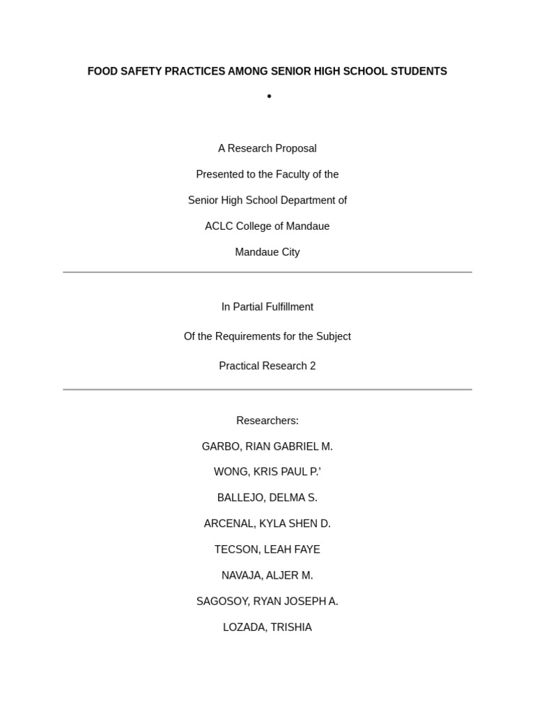 Food Safety Practices in SHS Students | PDF | Survey Methodology