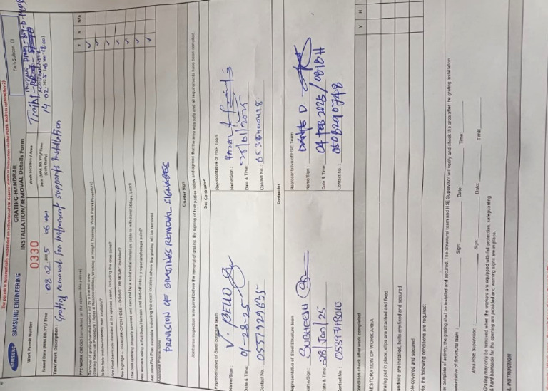 Grating Removal Form | PDF