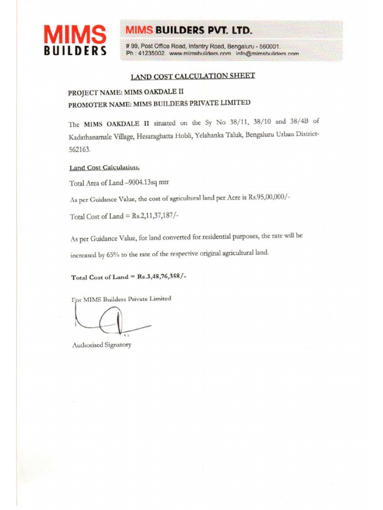 Land Cost Calculation | PDF