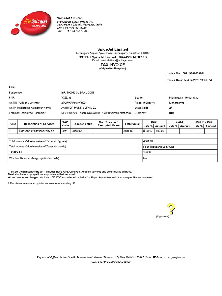 SpiceJet GST Tax Invoice Download | PDF | Taxes | Trade