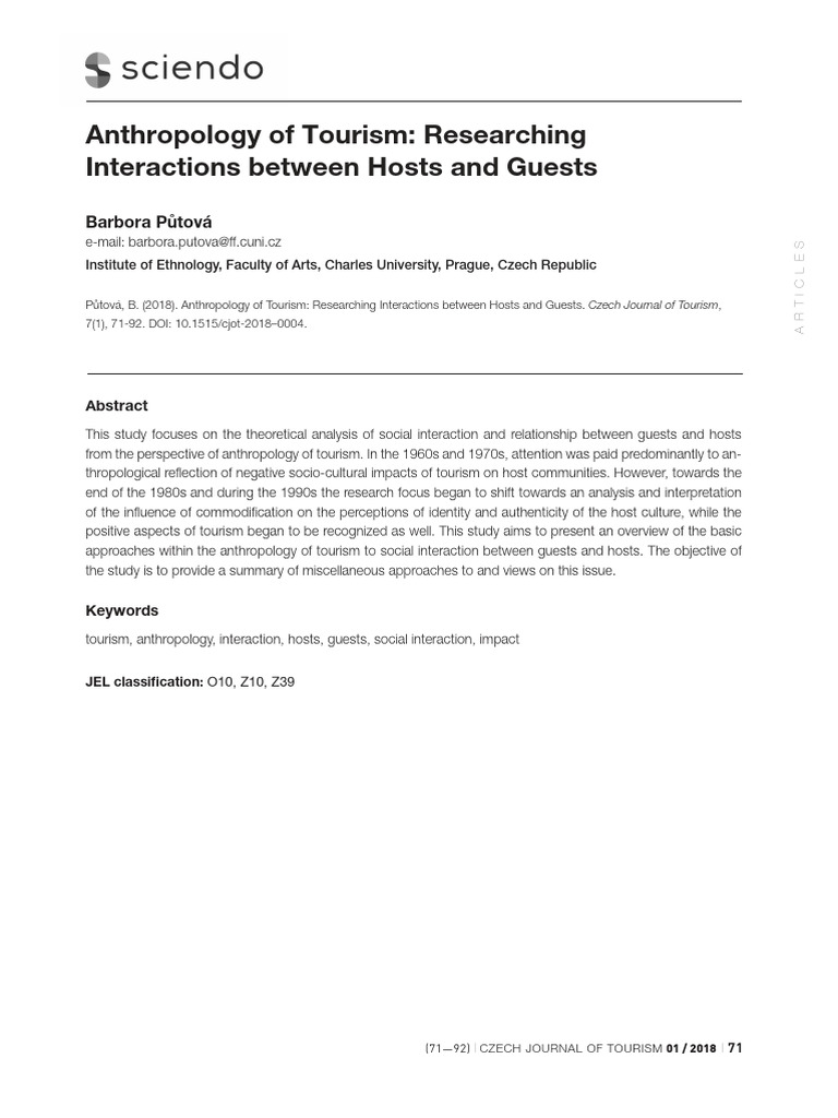 Anthropology of Tourism Researching Interactions Between Hosts and ...