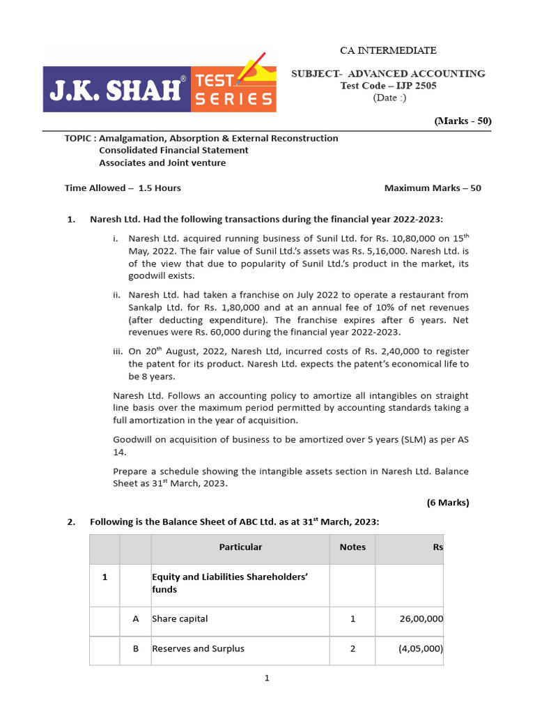 Ijp - Question Paper - 2505 | PDF | Equity (Finance) | Balance Sheet