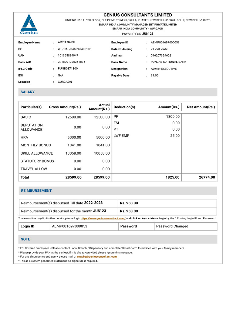 ARPIT SAINI JUN - Pay-Slip-1 | PDF | Authentication | Access Control
