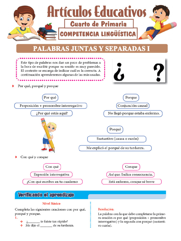 Palabras-Juntas-y-Separadas-I-para-Cuarto-de-Primaria | PDF