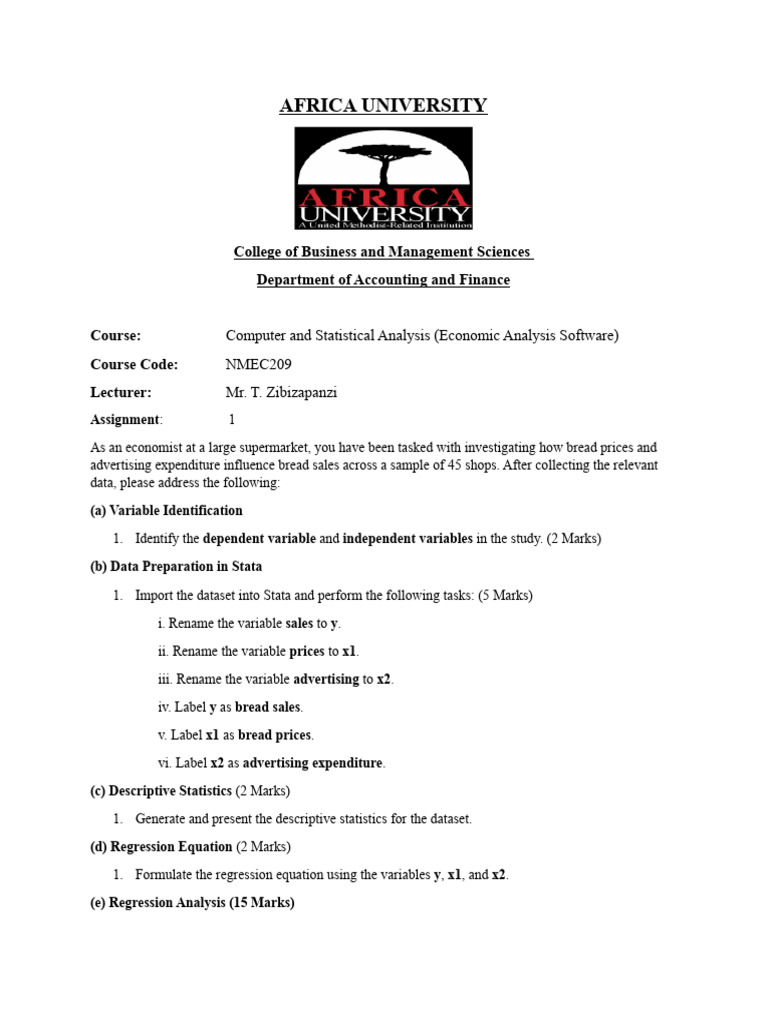 Computer and Statistical Analysis ASSIGNMENT 1 | PDF | Regression Analysis | Statistics