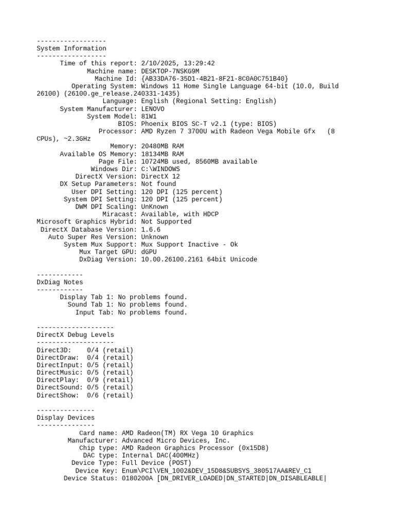 DxDiag | PDF | Device Driver | Codec