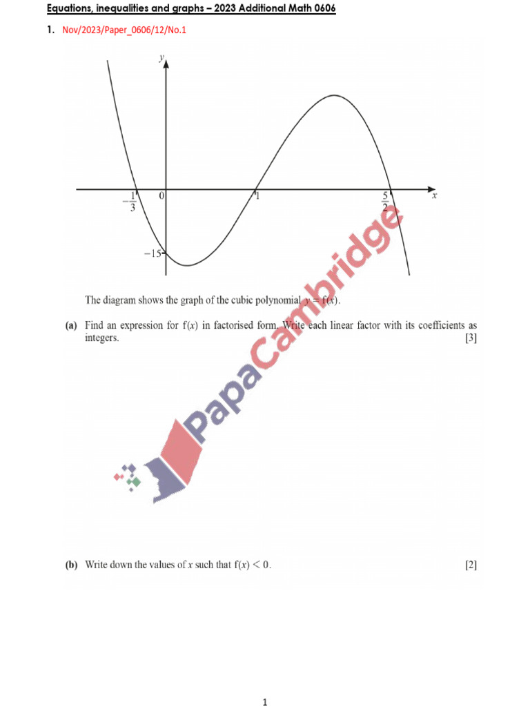 2023 Equations Inequalities and Graphs Add Math 0606 | PDF