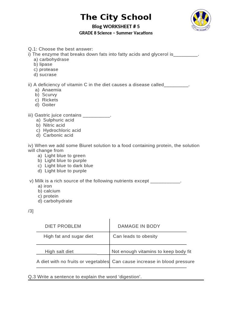 class_8_science_worksheet_5_summer_vacations | PDF