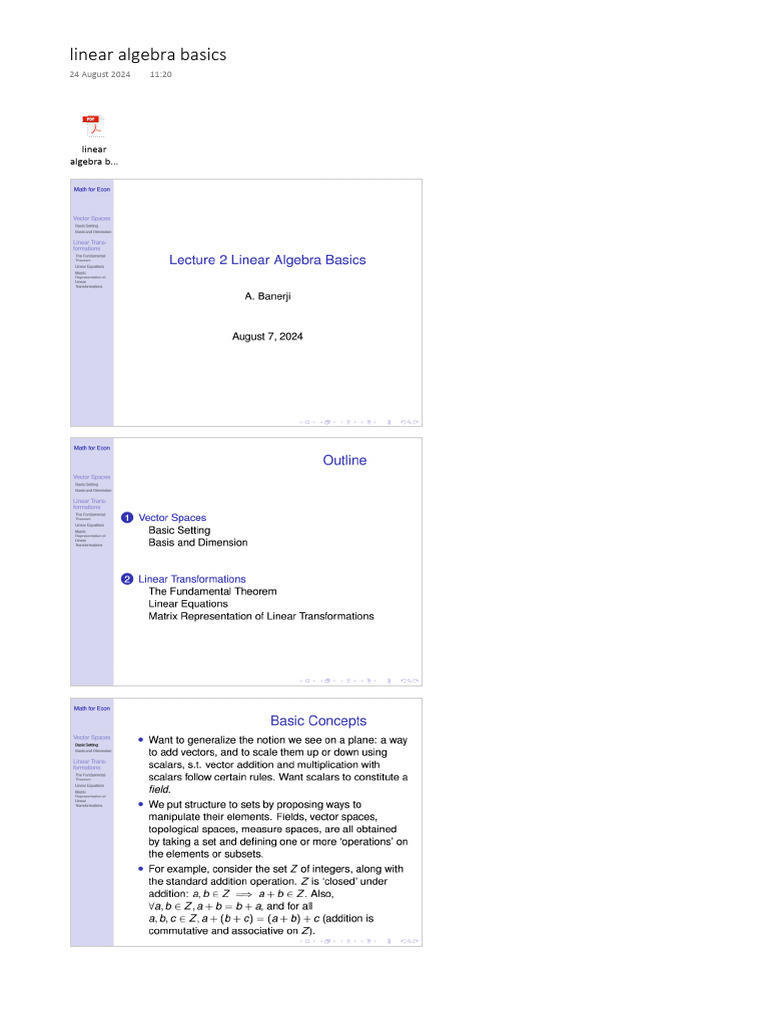 Linear Algebra Basics One Note | PDF