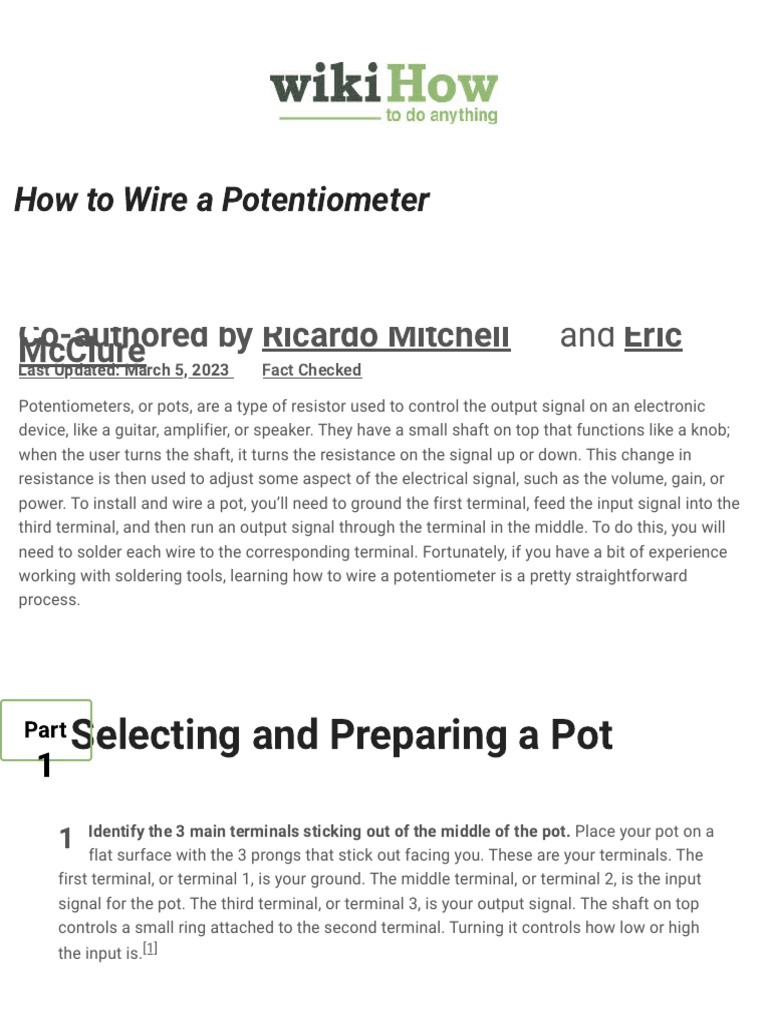 How To Wire A Potentiometer - 10 Steps (With Pictures) - WikiHow | PDF ...