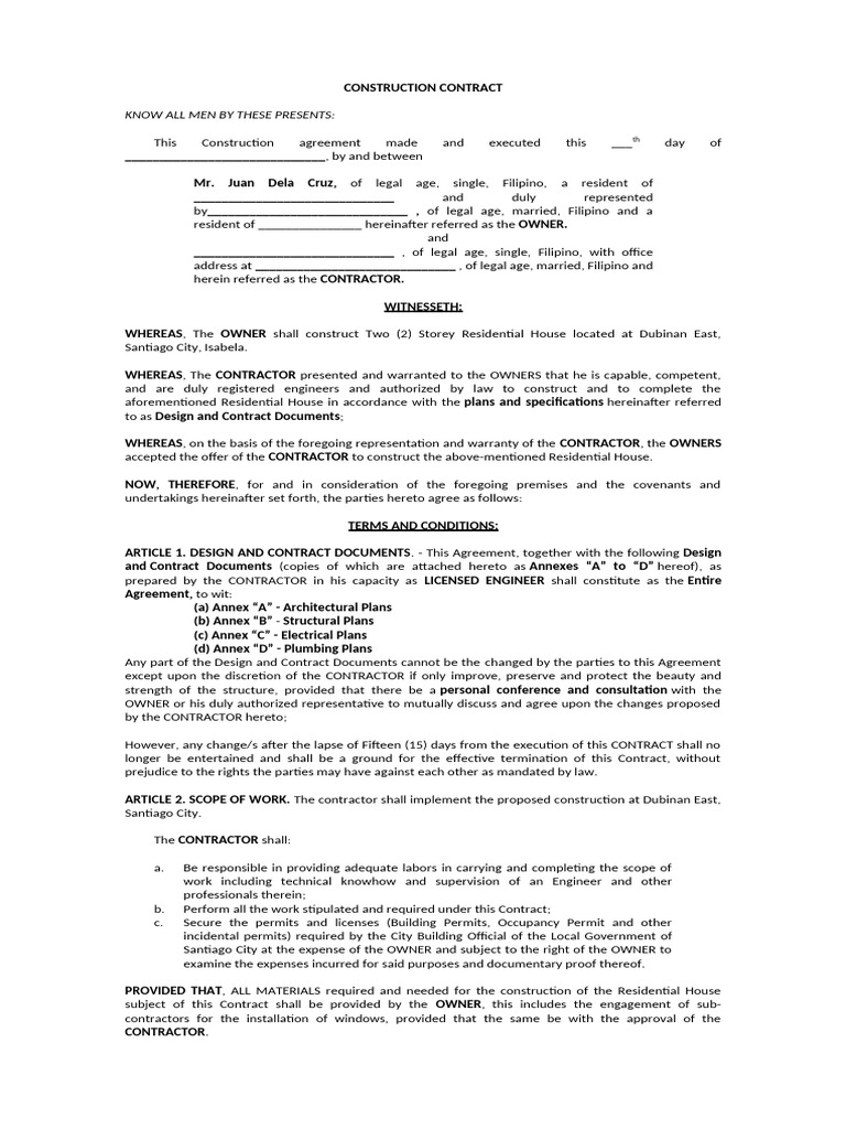 CONSTRUCTION-CONTRACT | PDF | Private Law