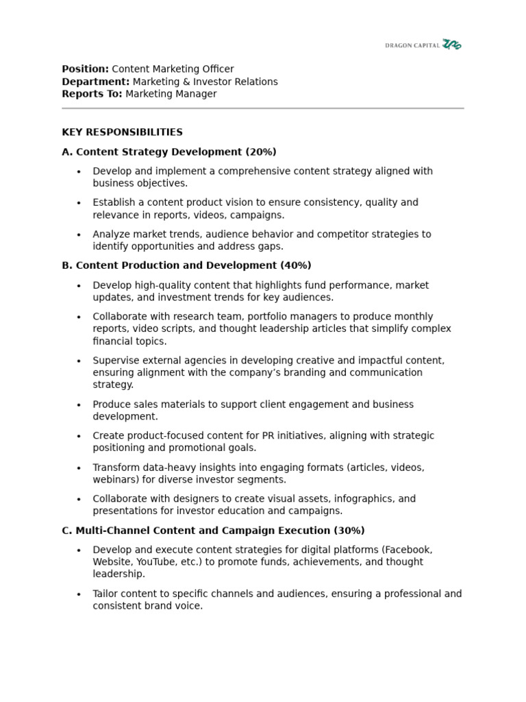 Job Requirements - Content MKT Officer - MIR | PDF | Marketing ...