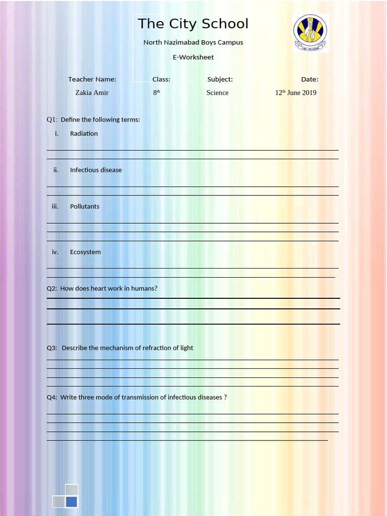Science Class 8 Summer Vacation Worksheet 4 | PDF