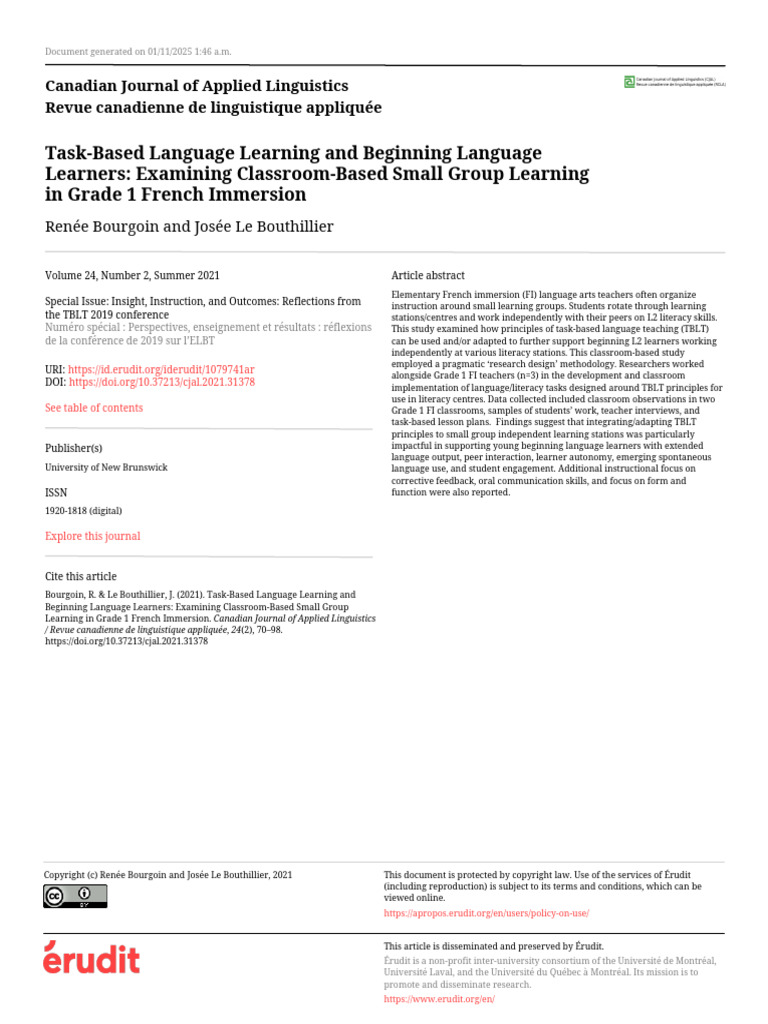 Task-Based Language Learning and Beginning Language Learners-Examining ...