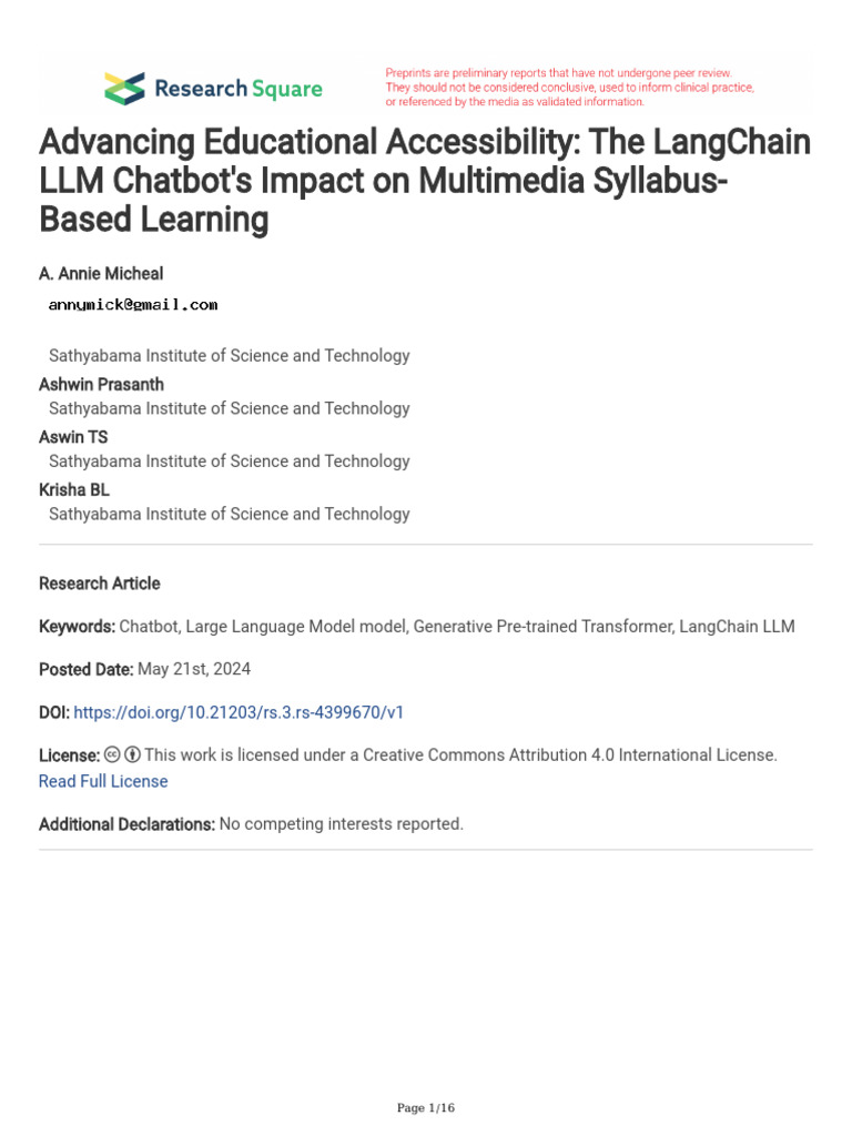 Advancing Educational Accessibility: The Langchain LLM Chatbot'S Impact On Multimedia Syllabus ...