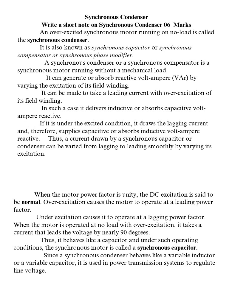 Synchronous Condenser for Power Factor Improvement | PDF | Capacitor ...