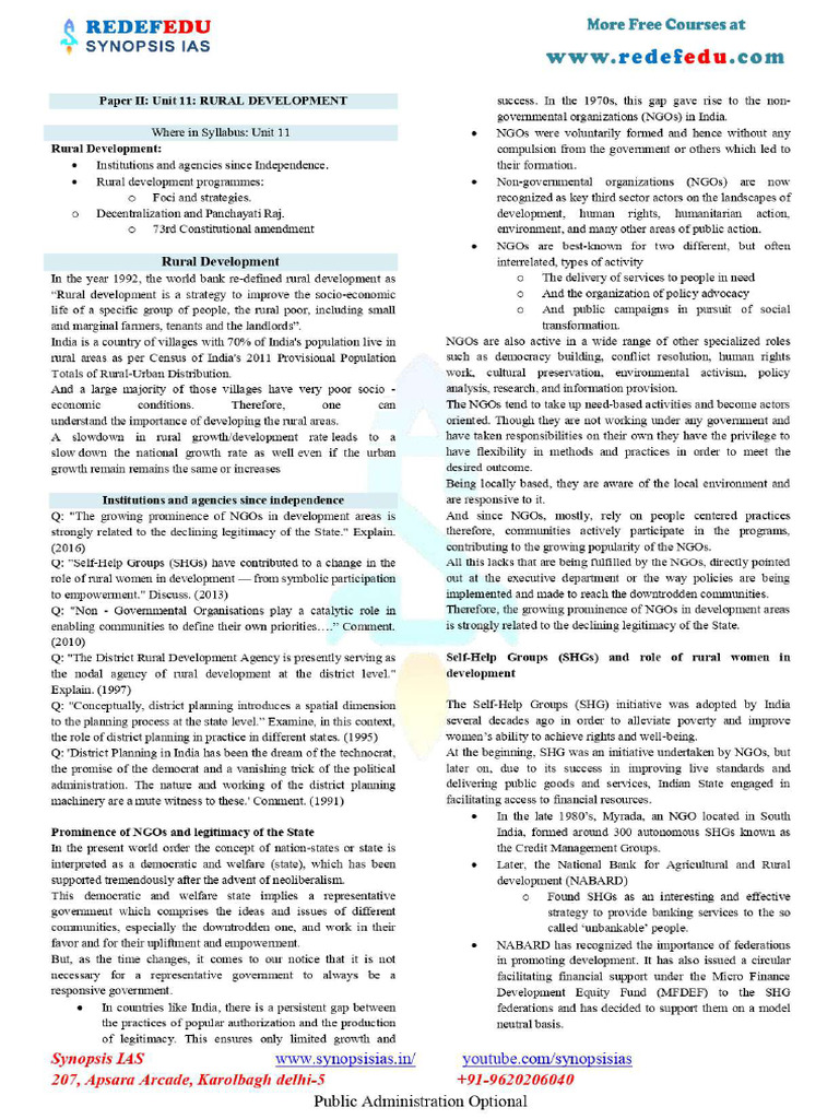 Pub Ad Paper 2 Unit 11 Rural Development | PDF