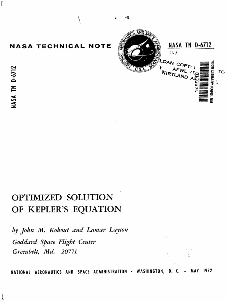 Optimized Solution OF Kepler'S Equation: Nasa Technical Note | PDF
