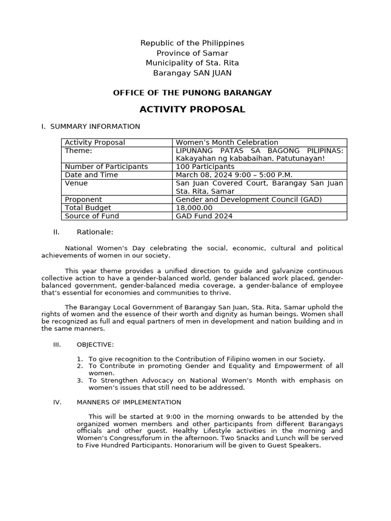 Women's Month Celebration Proposal 2024 | PDF