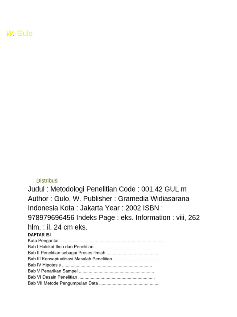 Buku Metodologi Penelitian by W Gulo | PDF