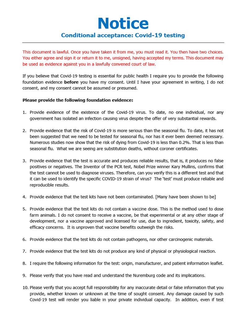 Conditional Acceptance Covid-19 Testing | PDF