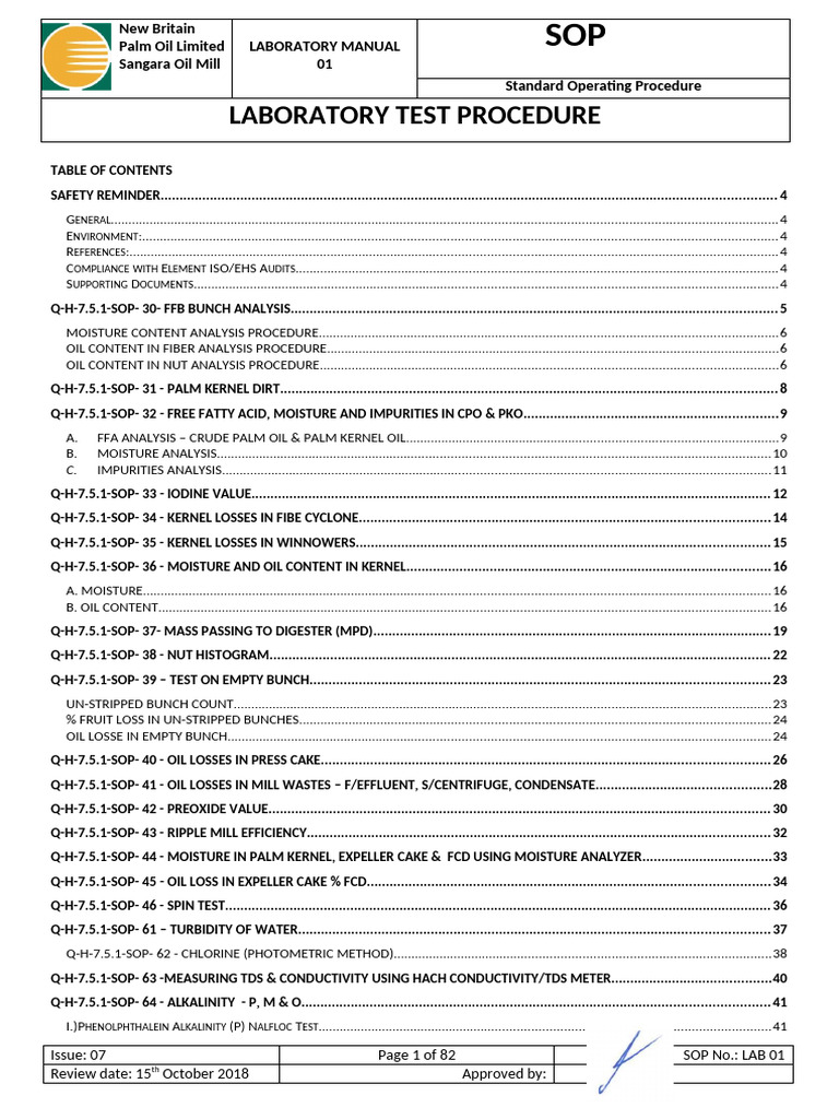 Lab Sop - 01 - Laboratory Test Procedures-Som | PDF | Titration | Chemistry