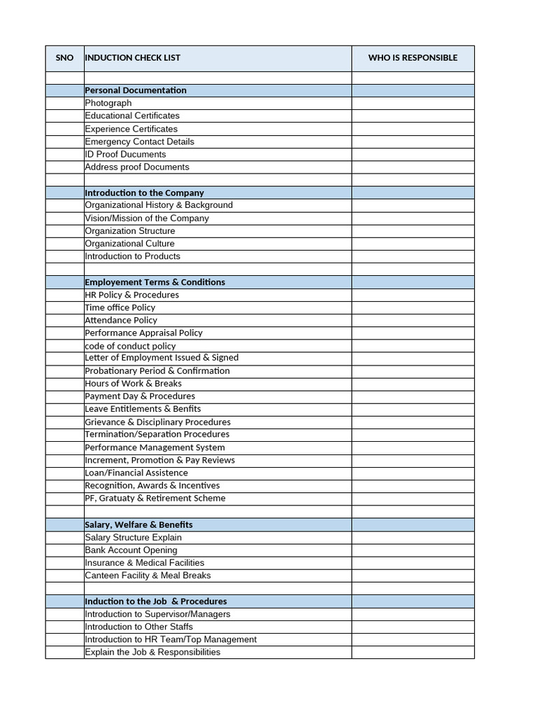 New Joiner Induction Checklist | PDF