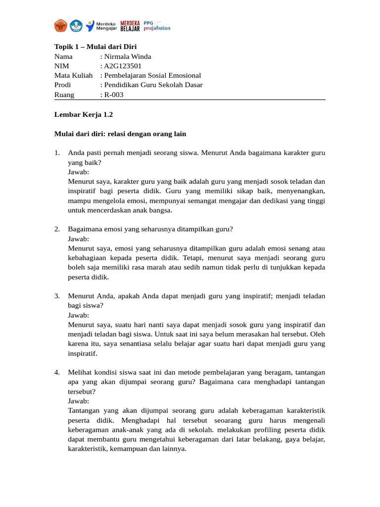 T1 Mulai dari Diri LK.1.2 - PSE (Nirmala Winda) | PDF