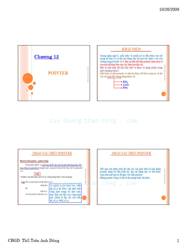 He Thong May Tinh Va Ngon Ngu C Ho Pham Huy Anh C Ch12 Pointer (Cuuduongthancong - Com) | PDF