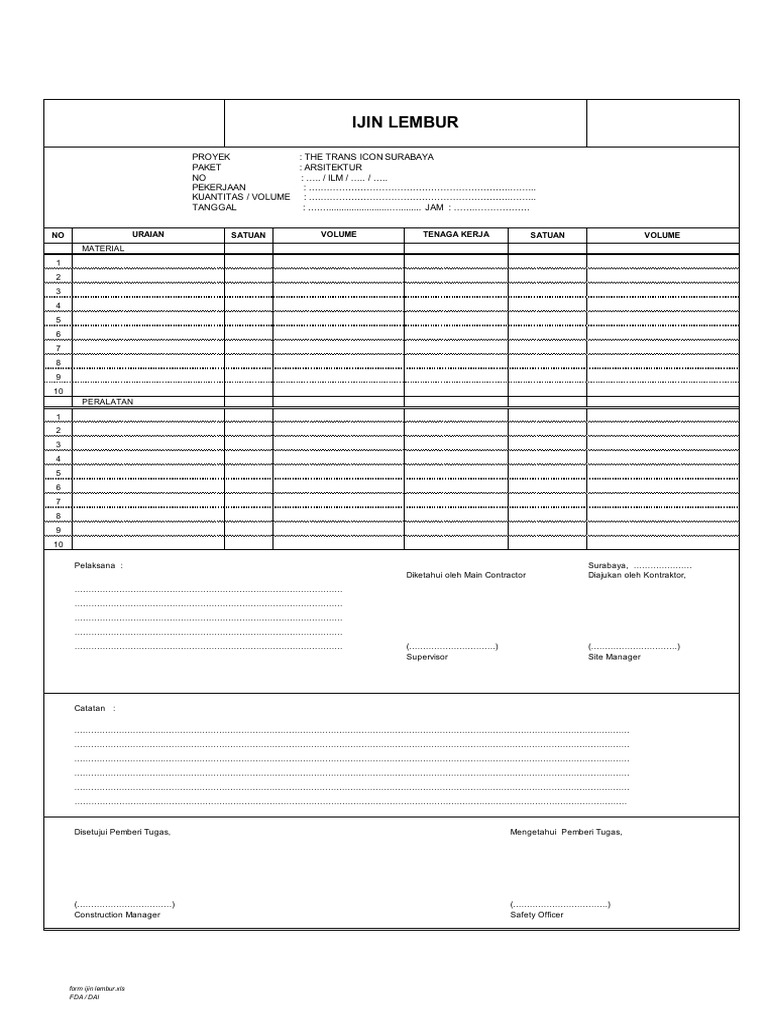 Form Ijin Lembur.xls [Compatibility Mode] | PDF