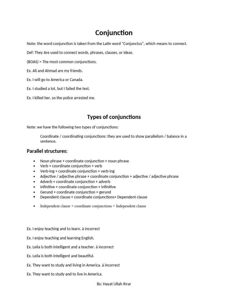 Conjunction | PDF | Verb | Adjective