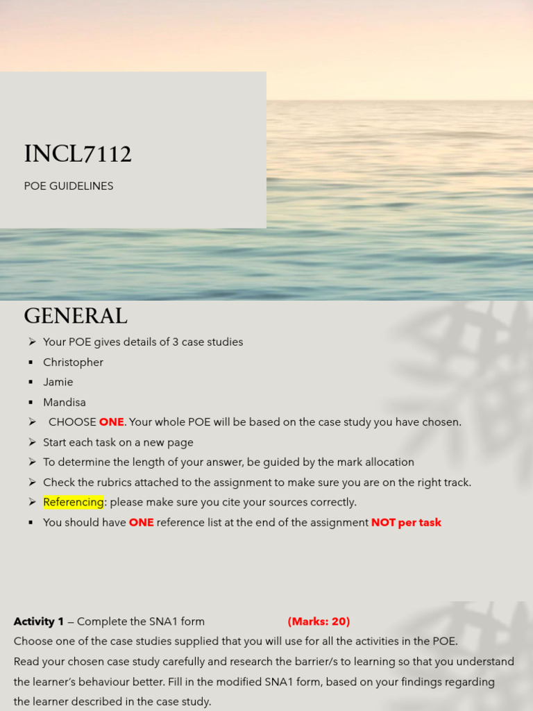 Incl7112 Poe Guidelines PDF | PDF | Lesson Plan | Learning