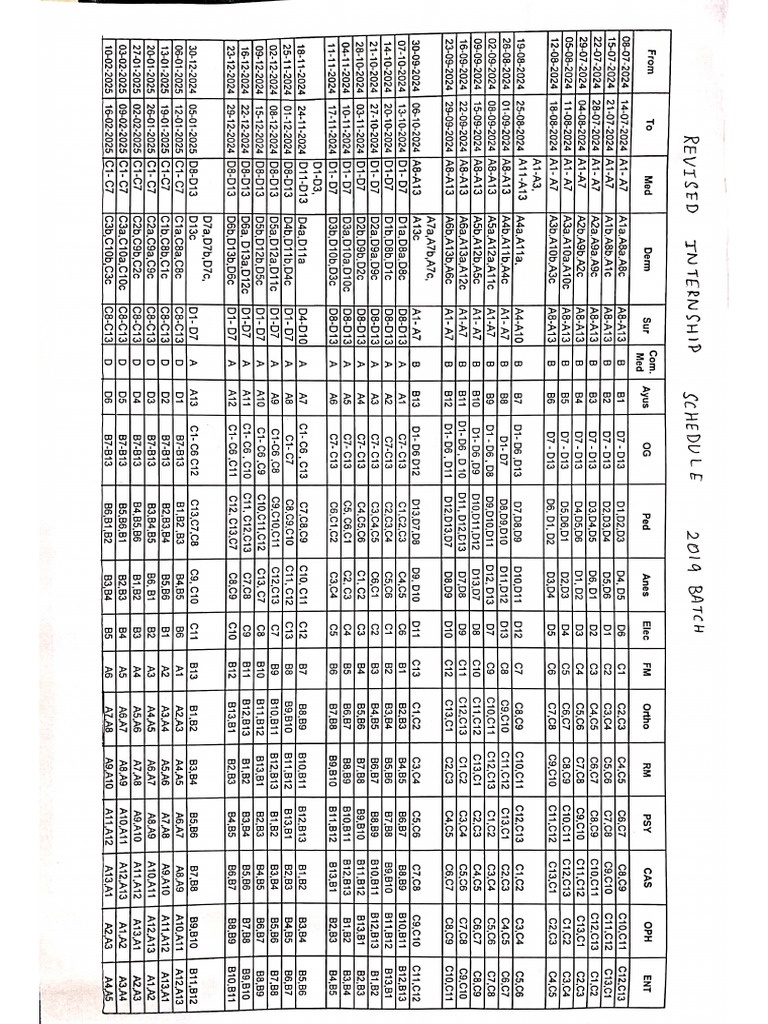 2019 Revised Internship Schedule | PDF
