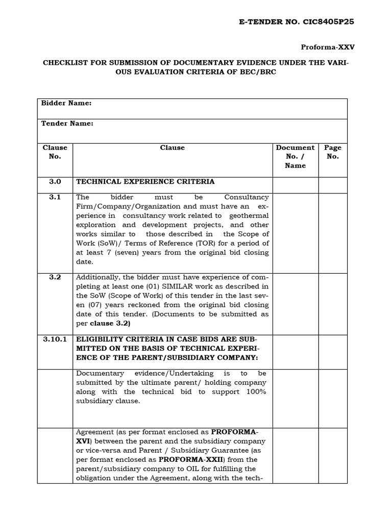 CHECKLIST FOR SUBMISSION OF DOCUMENTARY EVIDENCE UNDER THE VARIOUS EVALUATION CRITERIA OF BEC ...