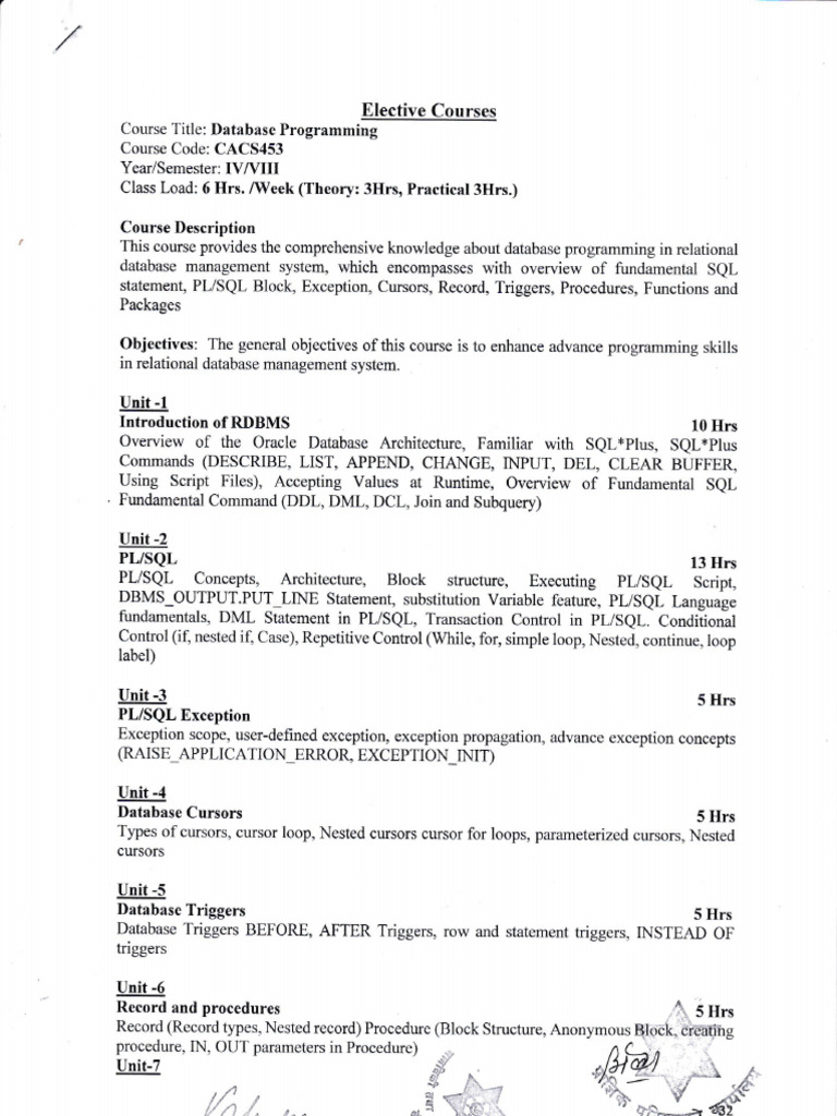 Database Programming Syllabus BCA Eight Semester | PDF