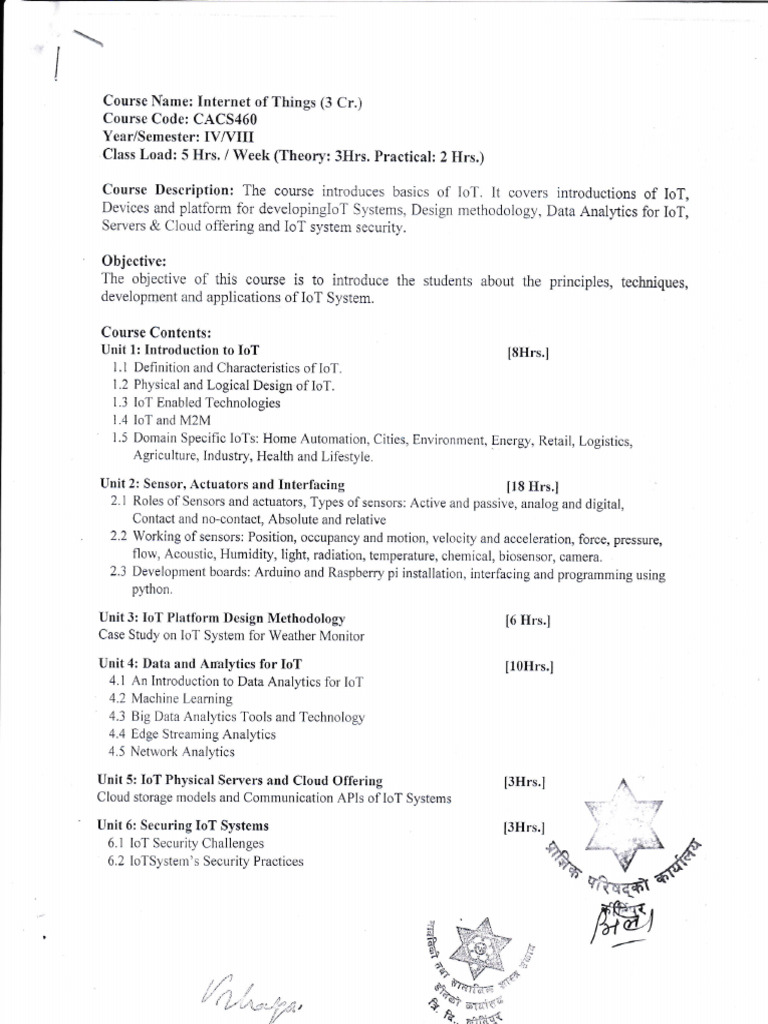 Internet of things syllabus BCA Eight Semester | PDF