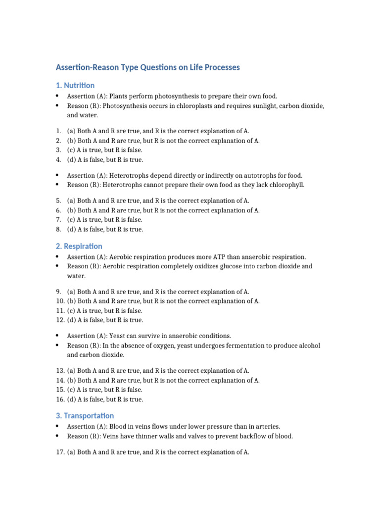 Assertion Reason Questions | PDF | Cellular Respiration | Metabolism