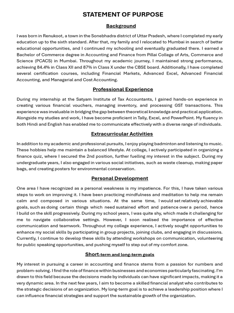 Statement of Purpose (SOP) | PDF | Economies