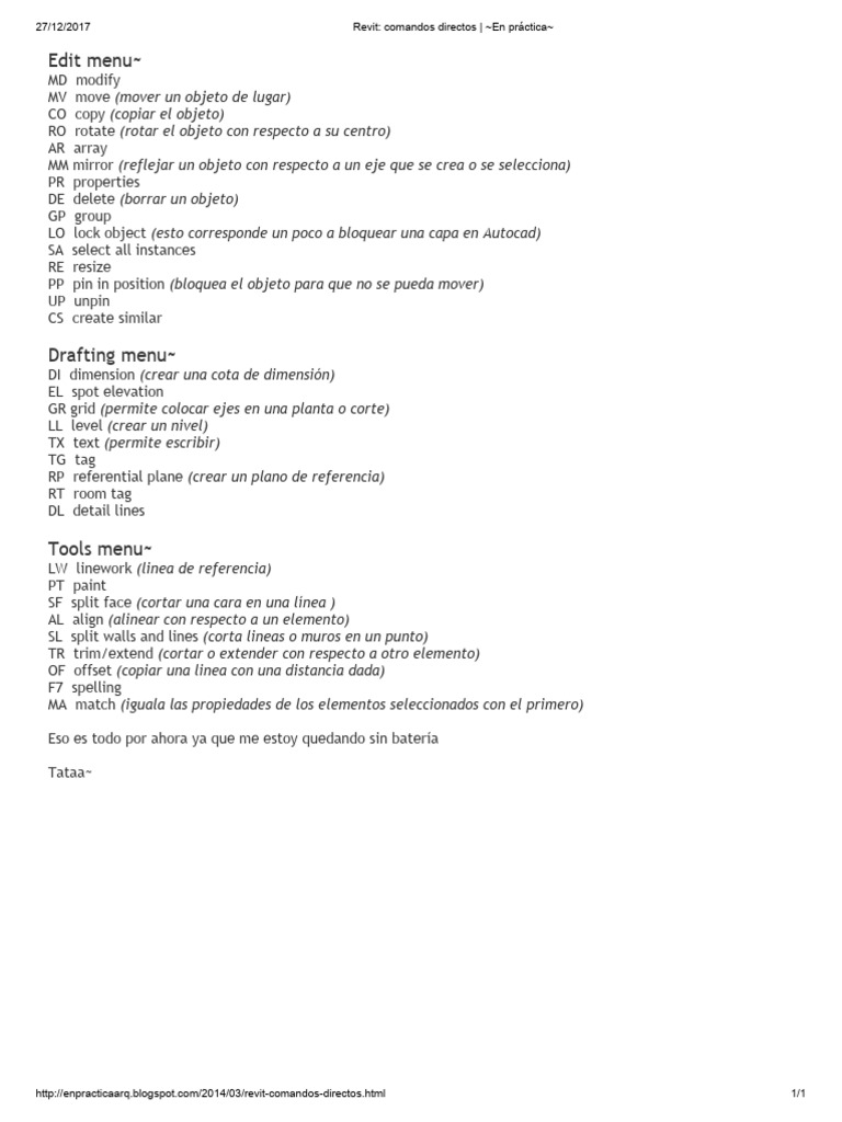 Revit - Comandos Directos - en Práctica | PDF