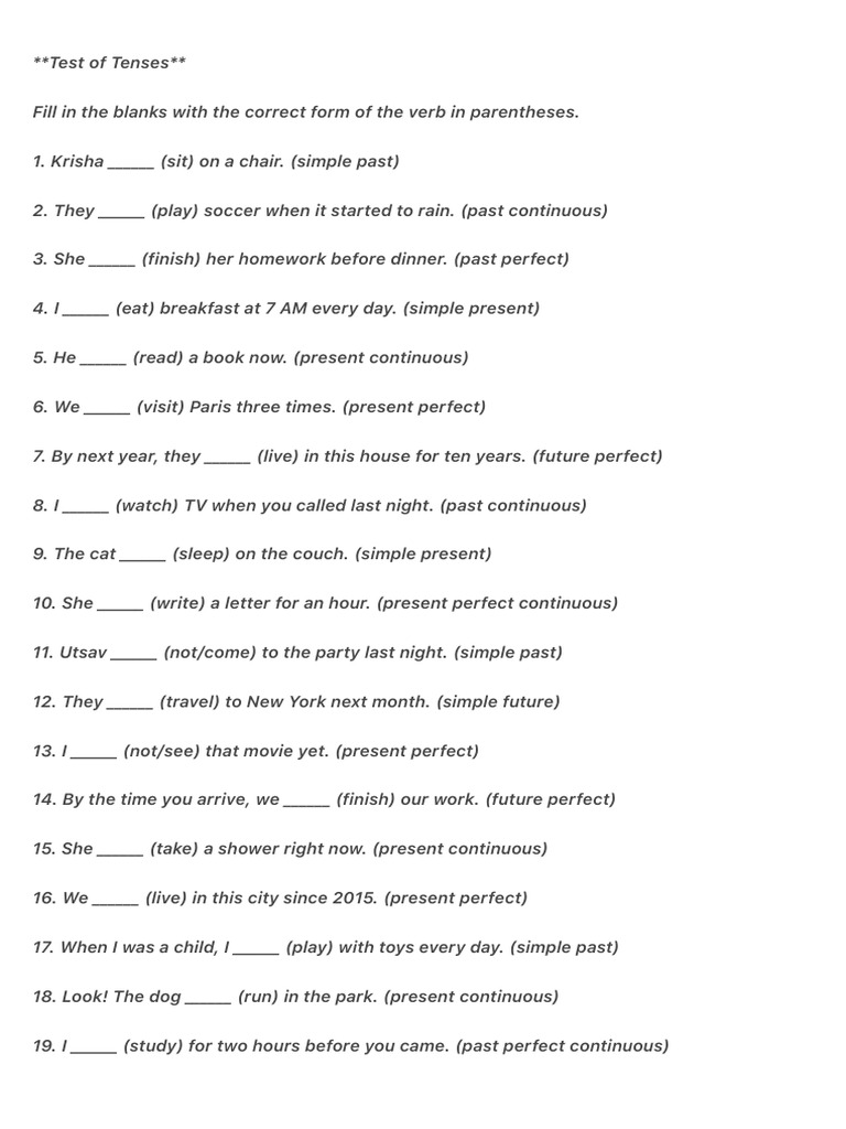 Verb Tense Practice Worksheet | PDF