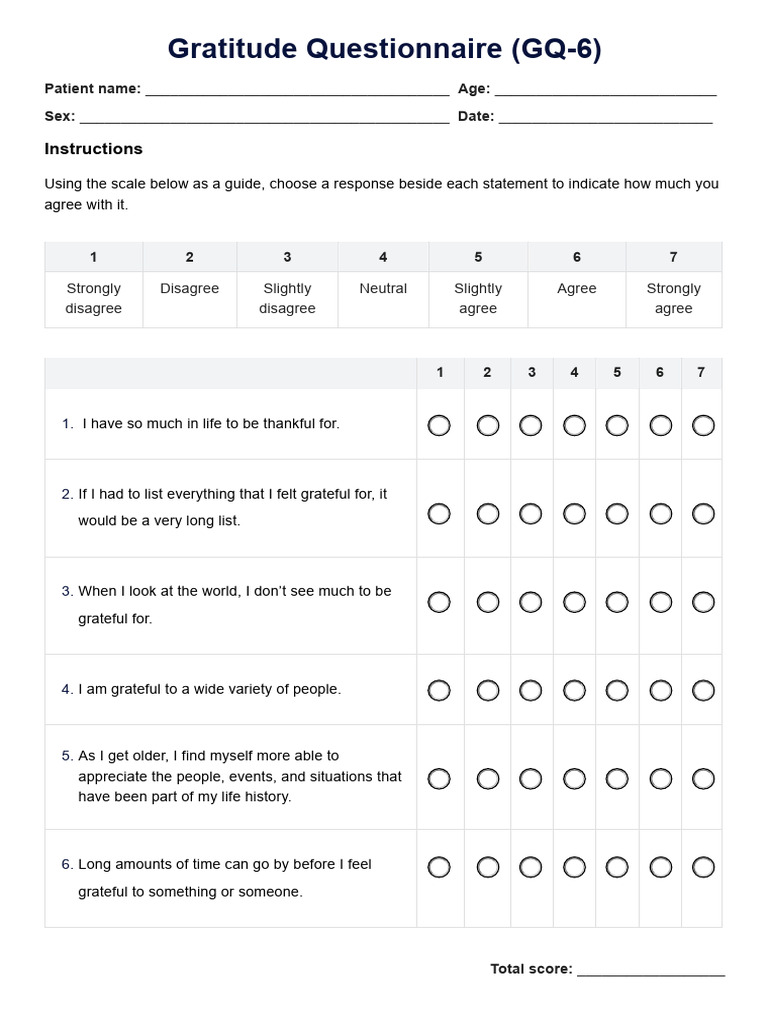 Gratitude Questionnaire GQ-6 Instructions | PDF