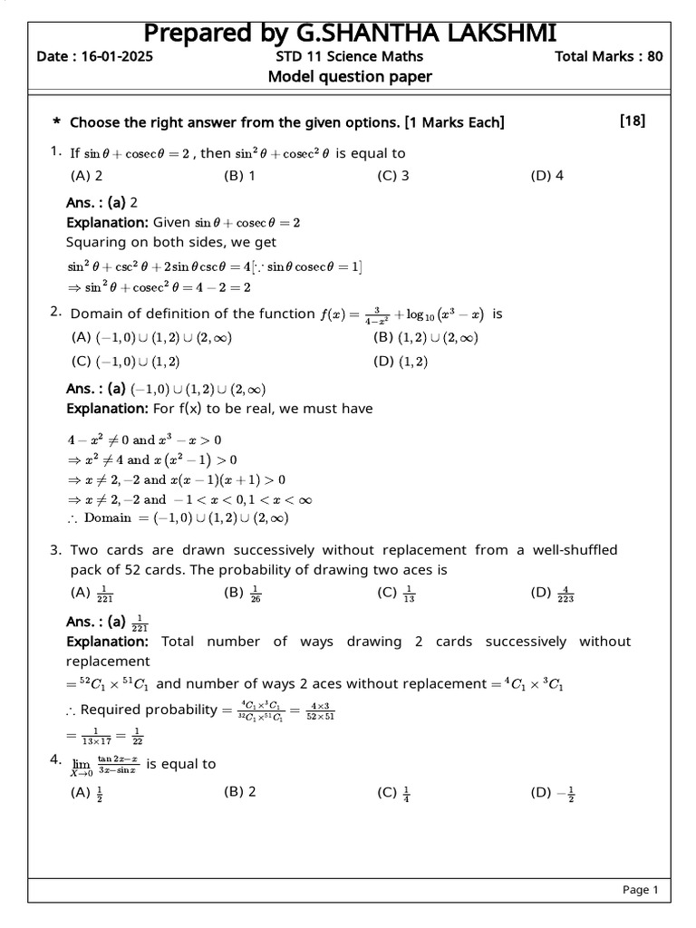 2025_01_16_MODEL QUESTION PAPER_solution | PDF | Mathematics | Geometry