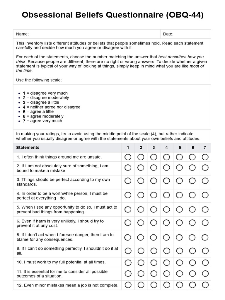 Obsessional Beliefs Questionnaire (OBQ-44) | PDF | Perfectionism ...