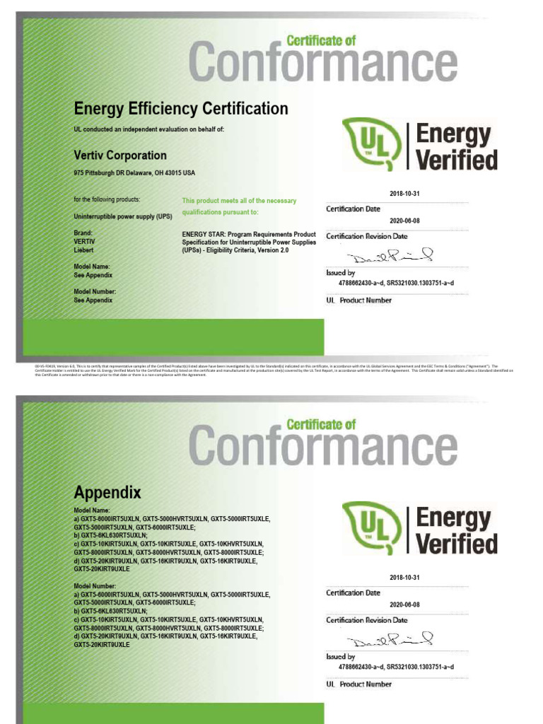 UL Energy Certification for GXT5 UPS Models | PDF