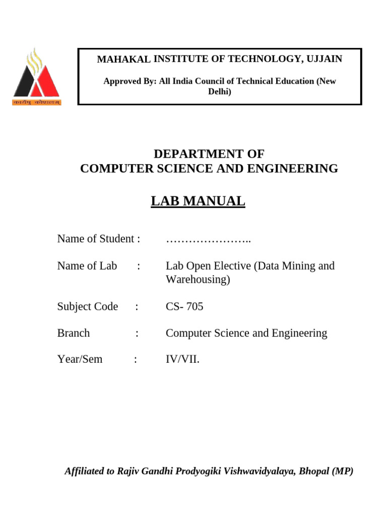 Data Mining Lab Manual Student - Copy - For - Print | PDF | Data Analysis | Theoretical Computer ...
